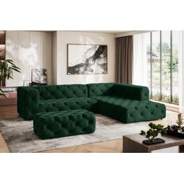 Ecksofa Home Affaire, B:325cm H:71cm T:228cm, grün, 100% Polyester, Wohnzimmer, Sofas, "FOLLINA", L-Form, mit klassischer Chesterfield-Knopfheftung