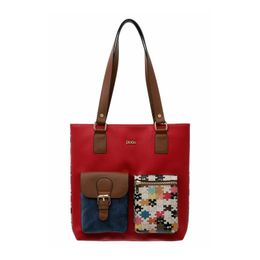 DOGO Damen Umhängetasche "Multi Pocket Bag Shopper-Tasche Paperflower Damen Schultertasche", rot, Lacklederimitat, Taschen, Handgefertigt