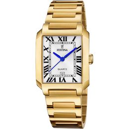 Festina Damen Quarzuhr "On The Square", gold, Armbanduhren, Armbanduhr, Damenuhr, Edelstahlarmband, Datum