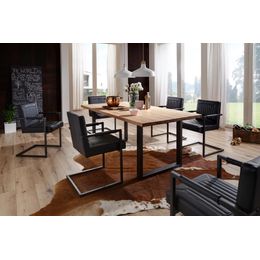 Esstisch Home Affaire, B:200cm H:78cm T:100cm, schwarz, K&uuml;che, Tische, "Brooklyn", aus massiver Wildeiche