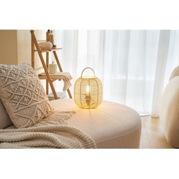PAULEEN Tischleuchte "Boho Glow max20W Beige/Weiß 230V Metall/Rattan", 1, Ø 21cm H: 29,5cm, beige, Wohnzimmer, Leuchten, E27