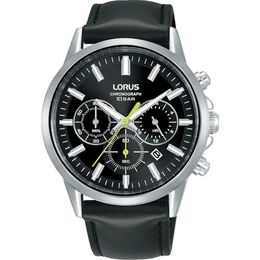 Lorus Herren Chronograph, schwarz, Armbanduhren, Quarzuhr, Armbanduhr, Herrenuhr, Lederarmband, Stoppfunktion, Tag