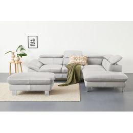 Ecksofa COTTA, B:268cm H:73cm T:214cm, weiß, Kunstleder SOFTLUX;LEDER BEEFY (ein abgedecktes Spalt-Rindsleder) im Sitz und Rücken (Korpus in