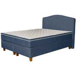 Boxspringbett Inosign, B:161cm L:208cm, blau, 100% Polyester, Komplettbetten, "Jalma", F&uuml;&szlig;e aus massiver Birke ; Inkl. Topper