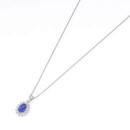 Smart Jewel Damen Kette mit Anhänger "farbiger Stein und Zirkonia Steine, Silber 925", 45cm, Silber 925 (Sterlingsilber), blau, Silber 925