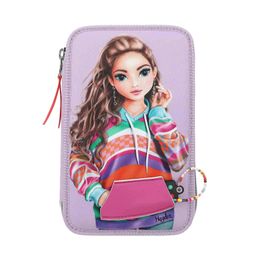 Depesche Kinder Buntstift "3-Fach Federtasche mit Stifte TOPModel 20,5 x 14,3 cm violett", lila, Kunststoff, Stifte