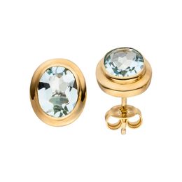 Jobo Damen Paar Ohrstecker, Gelbgold 585, gelb, Gelbgold 585, Ohrringe, oval 585 Gold mit Aquamarin