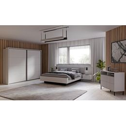 Kommode FORTE, B:103,1cm H:85,6cm T:42cm, grau, Spanplatte, Schlafzimmer, Sideboards, Kommode, Lamellenoptik, Vollauszug, Push to Open, Grifflos