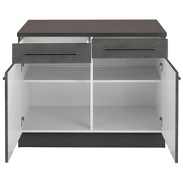 KOCHSTATION "KS-Tulsa" 100 cm breit, 2 Schubk&auml;sten, 2 T&uuml;ren, schwarzer Metallgriff, MDF Front