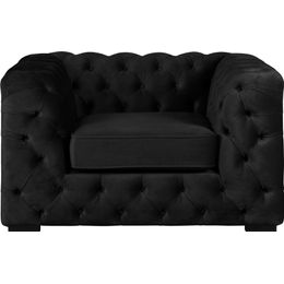 Chesterfield-Sessel Home Affaire, B:110cm H:67cm T:98cm, schwarz, 100% Polyester, Sessel, "Kalina Sessel", mit klassischer Chesterfield-Knopfheftung,