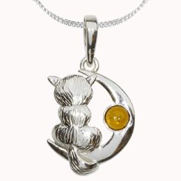 OSTSEE-SCHMUCK Damen Kette mit Anh&auml;nger "- Katze und Mond - Silber 925/000 - Bernstein", Silber 925 (Sterlingsilber), silber, Silber 925