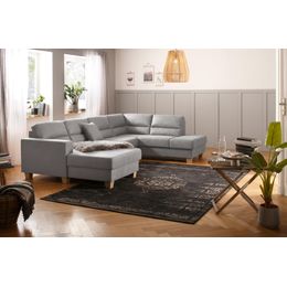 Wohnlandschaft Home Affaire, B:313cm H:85cm, silber, Sofas, "Navan, komfortabel mit viel Platz, U-Form", wahlweise mit Bettfunktion und Kopfstütze