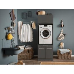Mehrzweckschrank-Set LAUNDREEZY, B:67,5cm H:200cm T:67,5cm, grau, Holzwerkstoff, Kastenm&ouml;bel-Sets, "LAUNDREEZY LDSK1", Breite 67,5 cm, Softclose,