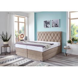 Boxspringbett, B:170cm L:212cm, beige, Westfalia Schlafkomfort, Bezug der Obermatratze: 100% Polyester, Bezug abnehm- und waschbar bis 60C;Unterbox