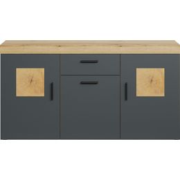 Sideboard Home Affaire, B:160cm H:86cm T:42cm, schwarz, FSC-zertifizierter Holzwerkstoff, Kunststoff, Sideboards, "Ghent", Sideboard mit 3 Türen & 1