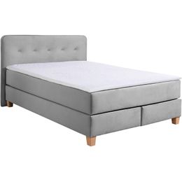 Boxspringbett Home Affaire, B:153cm L:227cm, grau, Struktur fein (100% Polyester);Samtstoff (100% Polyester), Komplettbetten, "Fargo", in &Uuml;berl&auml;nge