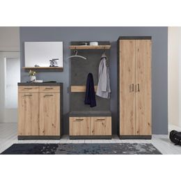 Garderobenschrank FMD, B:60cm H:195cm T:34,9cm, braun, Spanplatte, Flur, Schr&auml;nke