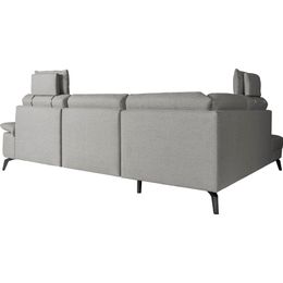 Ecksofa Alina, B:243cm H:118cm T:210cm, grau, Struktur GBA (100% Polyester), Wohnzimmer, Sofas, inkl. Kopfst&uuml;tzen, wahlweise mit Relaxfunktion,