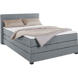 Boxspringbett OTTO products, B:150cm L:213cm, blau, Struktur fein aus 100%-recyceltem Polyester, Komplettbetten, "Peetu", Taschenfederkern-Matratze,
