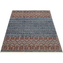 Teppich, B:80cm H:5mm L:150cm, blau, OCI DIE TEPPICHMARKE, Polyester, Wohnzimmer, Teppiche, "GRAND FASHION 13", Vintage Optik, feine Fransen,