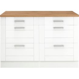 Unterschrank KOCHSTATION, B:120cm H:85cm T:60cm, wei&szlig;, Holzwerkstoff, K&uuml;che, Schr&auml;nke, "KS-Tinnum", 120 cm breit, Metallgriffe, MDF Fronten, mit 2