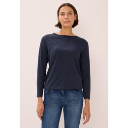 Langarmshirt Cecil, Damen, Gr. XL (44), urban dunkelblau, Web, 80% Baumwolle, 20% Polyester, gestreift, normal normal, U-Boot-Ausschnitt, abgesteppt, Shirts, im soften Baumwoll-Mix