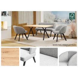 Essgruppe Home Affaire, B:140cm H:86cm T:68cm, grau, FSC-zertifizierter Holzwerkstoff, FSC-zertifiziertes Massivholz, Metall, Polyester,