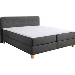 Boxspringbett Home Affaire, B:193cm L:227cm, grau, Struktur fein (100% Polyester);Samtstoff (100% Polyester), Komplettbetten, "Fargo", in &Uuml;berl&auml;nge