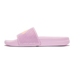 fitflop Damen Pantolette "IQUSHION ARROW KNIT SLIDES", Gr. 36, lila, Textil, kontrastfarbene Details, unifarben, Schuhe, Keilabsatz, Sommerschuh,