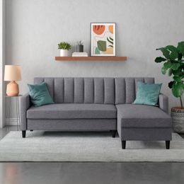 Ecksofa DOREL HOME, B:213cm H:83cm T:154cm, grau, Webstoff, 100% Polyester, Wohnzimmer, Sofas, "Celine, L-Form", mit Bett-Funktion und Stauraum.
