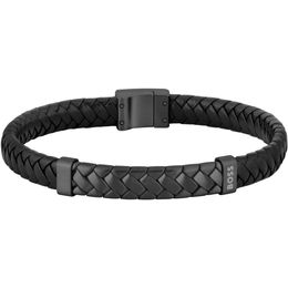 BOSS Herren Lederarmband "TAILORED", M, Edelstahl Leder, schwarz, Edelstahl, Leder, Armbänder