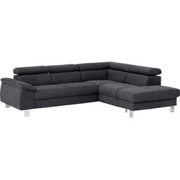 Ecksofa COTTA, B:249cm H:72cm T:100cm, grau, Microfaser PRIMABELLE (100% Polyester);Kunstleder SOFTLUX;Feinstruktur (100% Polyester);Kunstleder