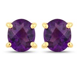 VIRA JEWELS Damen Paar Ohrstecker "925-Sterling Silber vergoldet Gl&auml;nzend Amethyst violett", one-size, 1,1, Silber 925 (Sterlingsilber), gelb, Silber