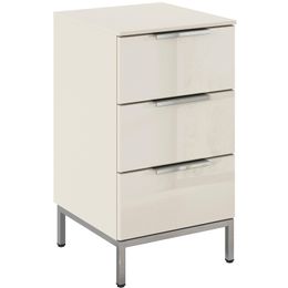 Nachtkommode Rauch, B:40cm H:72cm T:42cm, beige, Holzwerkstoff, Sideboards, "Nachttisch Nachtschrank Nachtkonsole FLIPP mit Glasfront", mit 3