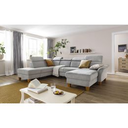 Wohnlandschaft Home Affaire, B:322cm H:84cm T:217cm, grau, 100% Polyester, Sofas, "Conville U-Form", Kopfteilverstellung wahlweise mit Bettfunktion