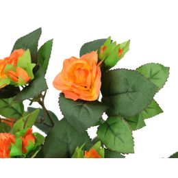 Kunstblume I.GE.A., B:17cm H:34cm L:17cm, orange, Polyester, Kunstpflanzen, "K&uuml;nstlicher Rosenbusch", Kunstrose Blume Strau&szlig; Bouquet Rosen