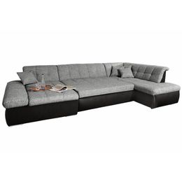 Wohnlandschaft DOMO collection, B:353cm H:80cm T:95cm, grau, Microfaser PRIMABELLE / Struktur (90% Polyester/ 10% Polyacryl);Kunstleder SOFTLUX /
