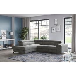 Ecksofa COTTA, B:260cm T:106cm, grau, Wohnzimmer, Sofas, "Aura L-Form, B: 260 cm", mit Bettfunktion, Bettkasten & Kopfteilverstellung