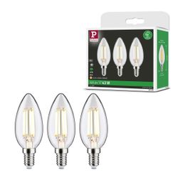 Paulmann LED-Leuchtmittel "Eco-Line Filament 230V LED Kerze E14 3er-Pack 525lm 2,5W 3000K Klar", L:9,8cm Ø:3,5cm, transparent, Leuchtmittel