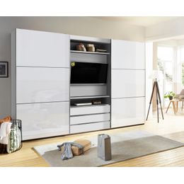 Schwebet&uuml;renschrank wimex, B:300cm H:216cm T:65cm, wei&szlig;, Schr&auml;nke, "Magic by fresh to go", tolles EXTRA: mit drehbarem TV-Element, Fronten aus Glas