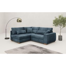 Ecksofa MR. COUCH, B:227cm H:68cm T:190cm, blau, Dolce (100% Polyester), Wohnzimmer, Sofas, "Hilla L-Form", Mit Federkern, wahlweise mit Bettfunktion