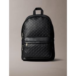 Calvin Klein Rucksack "EMBLEM EMBOSS ROUND BACKPACK", schwarz, Lederimitat, Rucksäcke, Unsiex Cityrucksack, Freizeitrucksack mit Logo