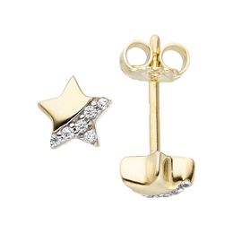 Jobo Damen Paar Ohrstecker "Stern", Gelbgold 375, gelb, Gelbgold 375, Ohrringe, 375 Gold mit Zirkonia