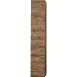 Hochschrank SAPHIR, B:35cm H:185,5cm T:33cm, braun, Badezimmer, Schr&auml;nke, "Quickset Badschrank 35 cm breit, 2 T&uuml;ren, 2 Schubladen, 3 Einlegeb&ouml;den",