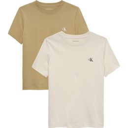 Jungen T-Shirt "2-PACK MONOGRAM TOP"sandy beige, weißcap grau, Gr. 8, Calvin Klein Jeans, unifarben, Single Jersey, Obermaterial: 100% Baumwolle,