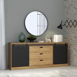 Sideboard FORTE, B:213,4cm H:88,2cm T:52cm, schwarz, Spanplatte, Wohnzimmer, Sideboards, "Kaszimiro"