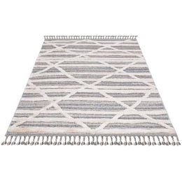 Hochflor-Teppich Carpet City, B:80cm H:20mm L:150cm, blau, Polypropylen, Teppiche, "Valencia 810", L&auml;ufer, Boho-Stil, 3D-Effekt, Raute,