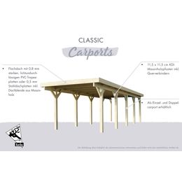 Doppelcarport Karibu, braun, Carports, "&raquo;Classic 2 SET&laquo; Stahl-Dach Variante B, mit einem Einfahrtsbogen", aus Masivholz