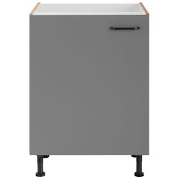 Sp&uuml;lenschrank Optifit, B:60cm H:87cm T:58,4cm, grau, Holzwerkstoff, K&uuml;che, Schr&auml;nke, "Elga", mit Soft-Close-Funktion, h&ouml;henverstellbaren F&uuml;&szlig;en,
