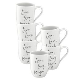 Villeroy & Boch VILLEROY & BOCH Becher "Becher mit Henkel 'Live Love Laugh' Statement 290 ml 6er Set weiß", weiß, Trinkgefäße